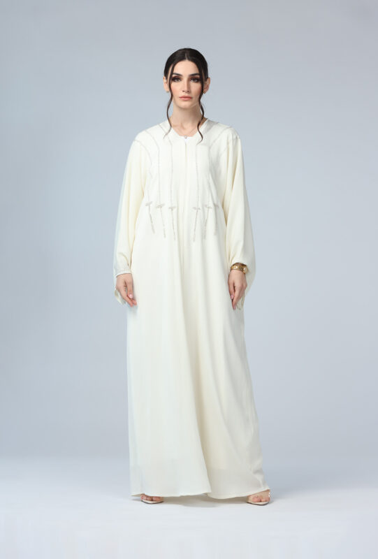 Inayat - Minimal Embroidery Abaya in Ivory | Izel